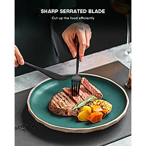 EUIRIO 30-Piece Silverware Set for 6, Stainless Steel Flatware Set Matte Black, Modern Brushed Thick Cutlery Set with Spoons Forks and Knives, Utensil Sets for Home Kitchen Hotel, Dishwasher Safe