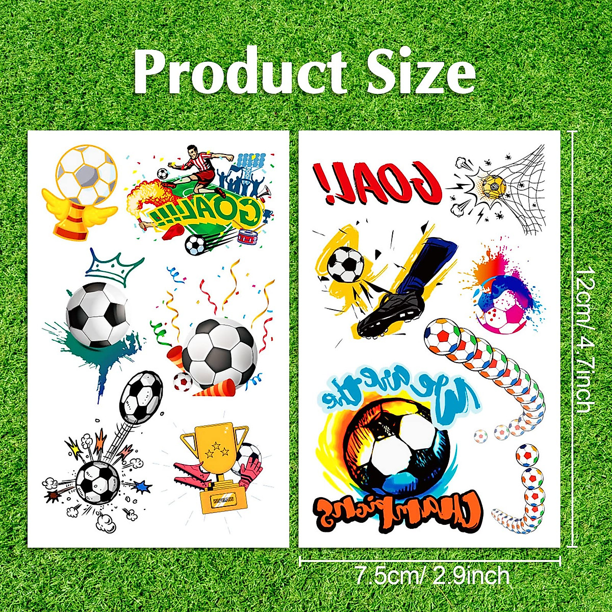 Qpout 14 Sheets Soccer Temporary Tattoos Soccer Ball Tattoos for Kids Boys World Cup Soccer Fake Tattoo Sticker, Children Birthday Party Bag & Stocking Filler Kids Game Gifts Party Favour Supplies