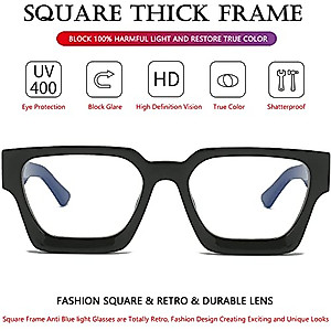 AIEYEZO Square Thick Frame Glasses for Women Men Fashion Blue Light Glasses Trendy Chic Computer Eyeglasses (Black)