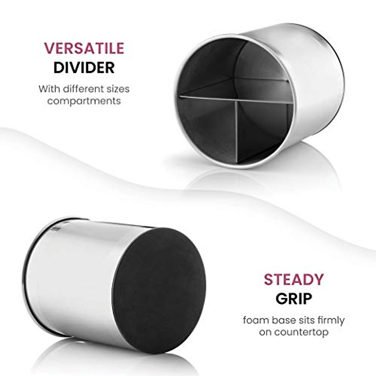 Extra-Large Stainless Steel Kitchen Utensil Holder - 360° Rotating Utensil Caddy - Weighted Base for Stability - Utensil Crock With Removable Divider for Easy Cleaning - Countertop Utensil Organizer.