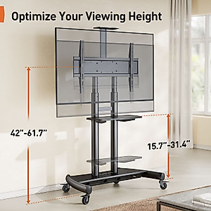 Perlegear Mobile TV Stand, Rolling TV Cart for 55-90 inch Flat/Curved TVs up to 200 lbs, Adjustable Rolling TV Stand with Camera Shelf, Floor TV Stand on Wheels, Max VESA 800x500mm, PGTVMC07