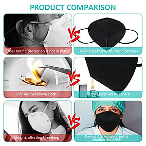 YUAKOU KN95 Protective Face Masks 50pcs, Breathable Comfortable, Disposable Individually Wrapped,5-Ply Protection KN95 Adults Mask Black