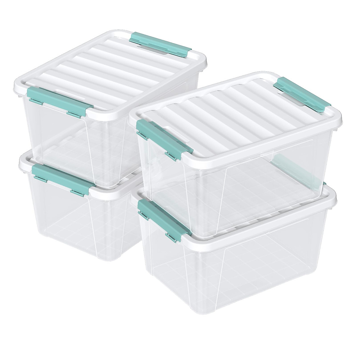 Vababa 20 L Plastic Latch Storage Box with Lid, 4-Pack Clear Small Storage Bin