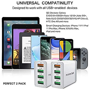 Boxeroo Fast Charge 3.0 Wall Charger 2Pack, 4-Port USB Plug Block Phone Charging Adapter Compatible for Galaxy S10+ S9+ Note 10+ Note 9+ Note 8, G6 V30, HTC 10, iPhone 11 Pro Max XS Max XR X 8 7 Plus