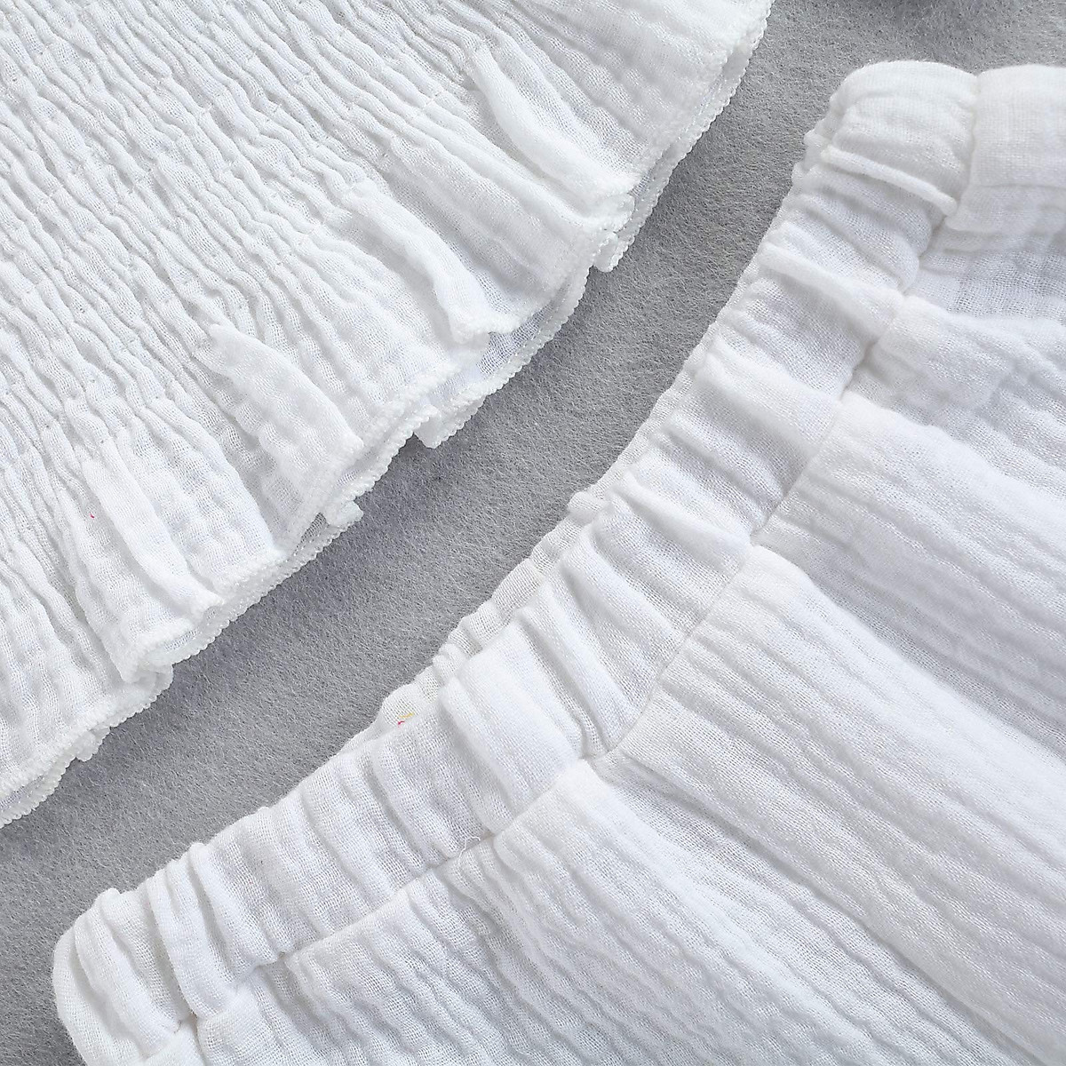 Kids Toddler Baby Girls Off Shoulder Flare Sleeve Tube Crop Top Shirt Ruffle Shorts Headband 3 Piece Summer Outfits (White,3-4T,)