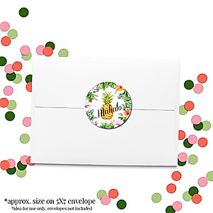 Watercolor Pineapple Mahalo Thank You Sticker Labels, 40 2" Party Circle Stickers by AmandaCreation, Great for Party Favors, Envelope Seals & Goodie Bags