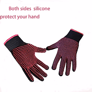 AFT90 2 Pcs Professional Heat Resistant Glove for Hair Styling Heat Blocking Gloves for Curling, Flat Iron and Hair Styling Tools, Silicone Bump, Pink Edge