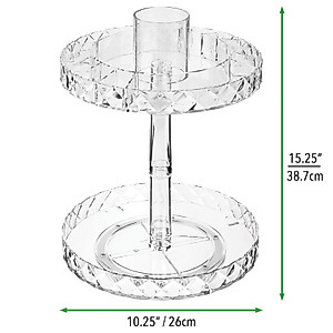 mDesign Spinning 2-Tier Lazy Susan Makeup Turntable Storage Center Tray - Rotating Organizer for Bathroom Vanity Counter Tops, Dressing Tables, Cosmetic Stations, Dressers - 10" Round - Clear