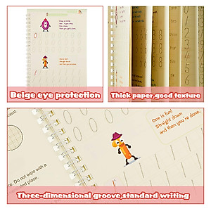 2 Pieces Magic Practice Copybook Magic Writing Paste Practical Reusable Writing Tool Workbook with Pens Set for Kid Calligraphic Christmas Gifts (Number and Math)