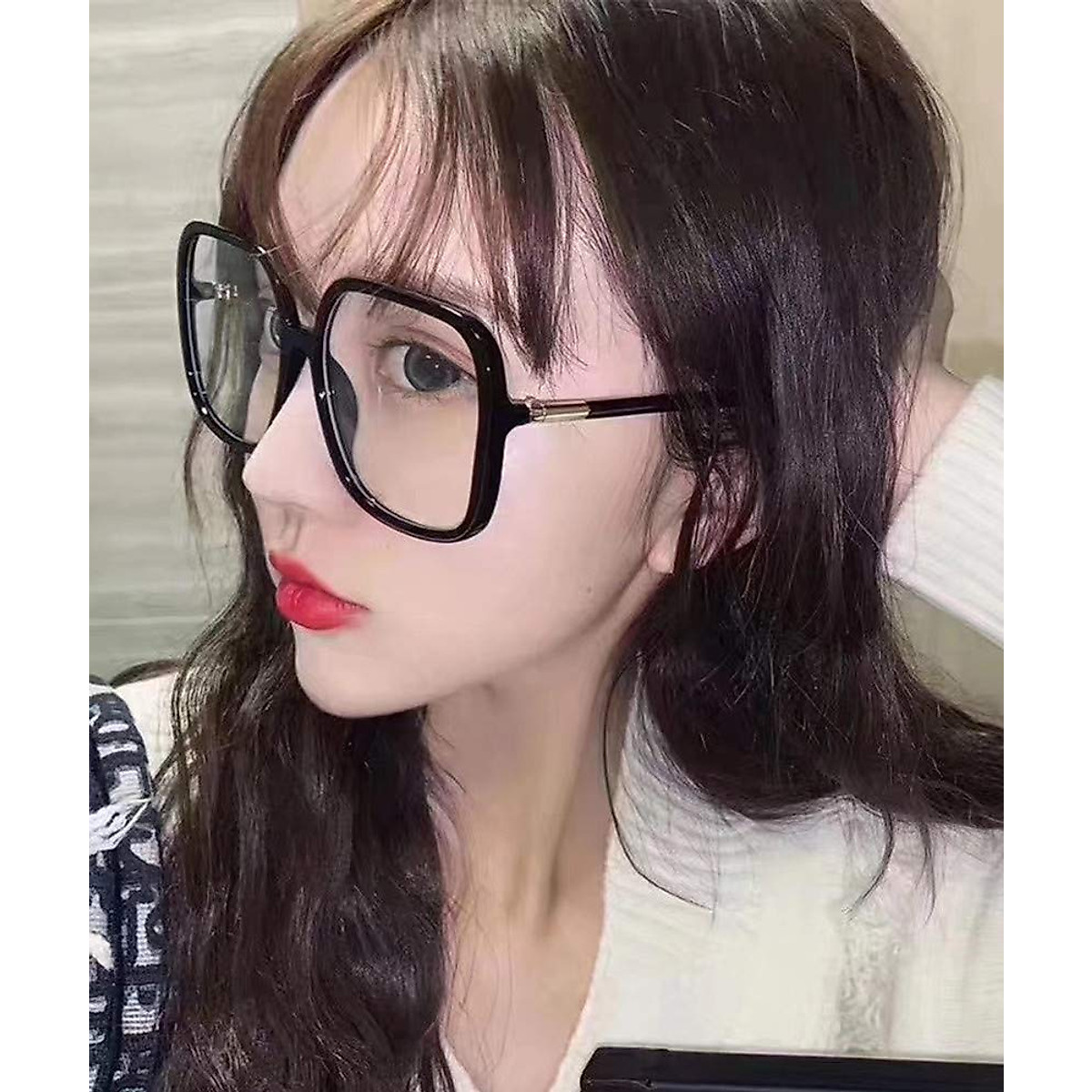 Shiratori Woman's New Retro Blue Light Blocking Glasses Big frame Nerd Eyeglasses Frame Anti Blue Ray Computer Game Glasses Black