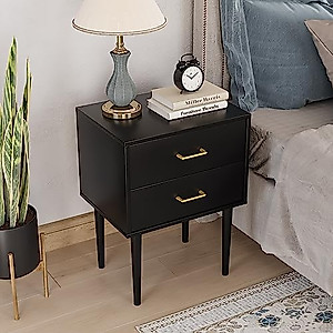Modern Nightstand with Drawers Black Night Stands for Bedroom,Wood Bedside Table with Drawers,Nightstands Suitable for Salon and Office,Mesita De Noche para Cuarto,26 Inch Tall,2- Drawer