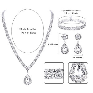 Subiceto Bridal Jewelry Set For Wedding Simple Necklace Teardrop Dangle Earrings Bracelets Crystal Prom Bridal Bridesmaid Tennis Jewelry Set