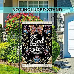 Shmbada with God All Things Are Possible Burlap Garden Flag, Double Sided Vertical Outdoor Religious Christian Faith Decorative Small Flag for Garden Home Yard Lawn Patio Farmhouse, 12.5 X 18.5 Inch