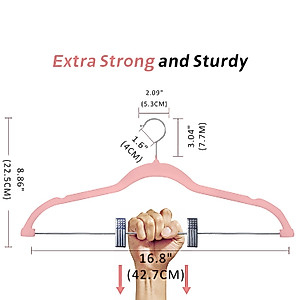 ManGotree Trouser Hangers with Movable Clips, Non-Slip Velvet Clothes Hangers, Space-Saving Skirt Hangers for Shirts, Pants, Dresses, Skirts, Coats (18 Pack, Pink)