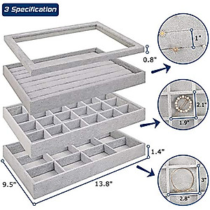 Mebbay Velvet Jewelry Trays Organizer with Clear Lid, Stackable Jewelry Storage for Drawer, Earring Necklace Bracelet Ring Organizer, Set of 3, 13.8" x 9.5" x 1.38"