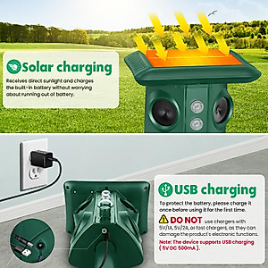 Solar Animal Repellent Outdoor with Vibration and Motion Sensor, Waterproof with Flashing Light, Ultrasonic Pest Repellent for Snakes, Moles, Cat, Dog, Squirrels, Deer, Raccoons, Coyotes, Rabbit