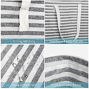 BOBSYHX Freestanding Laundry Basket Organizer, 72L Large Laundry Hamper with Long Handles, Cotton Linen Laundry Basket for Clothes and Toys, Foldable Waterproof Dirty Clothes Hamper