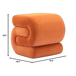 LETESA Modern Velvet Upholstered Ottoman, Exquisite Small End Table, Soft Foot Stool with S-Shape, Dressing Makeup Chair, Comfortable Seat for Living Room, Bedroom, Entrance (Orange, S-Shape)