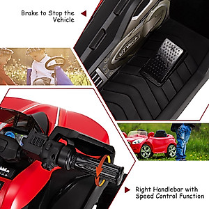Costzon Kids ATV, 12V Battery Powered 6 Wheels Electric Vehicle w/ 4WD, Back Trunk, LED Lights, Music, Story, USB, Backrest, Treaded Tires, Ride on Car Quad for Boys & Girls Gift, Ride on ATV (Red)