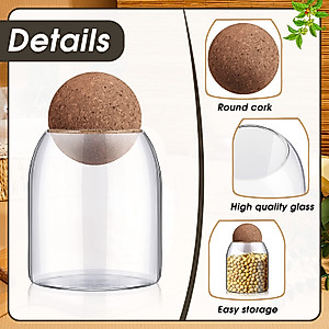 Suclain Glass Storage Containers Ball Cork Jar Glass Candy Jar 17 Oz/500ML Wood Cork Lid Small Glass Bottle Jars for Food Coffee Beans Tea Spice Salt Sugar Nut Kitchen Storage(6 Pcs)