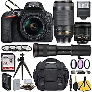 Nikon D5600 DSLR Camera with AF-P DX NIKKOR 18-55mm f/3.5-5.6G VR + AF-P DX NIKKOR 70-300mm f/4.5-6.3G ED + 420-800mm Telephoto Zoom Lens and Basic Travel Kit (Renewed)