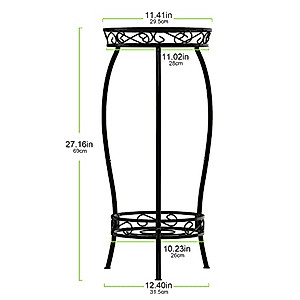 Bextcok 27inch Tall Metal Plant Stand Rustproof Decorative Wrought Iron Flower Pot Rack 2 Tier Supports for Small Double Plants Indoor Outdoor Patio Corner Garden, Black