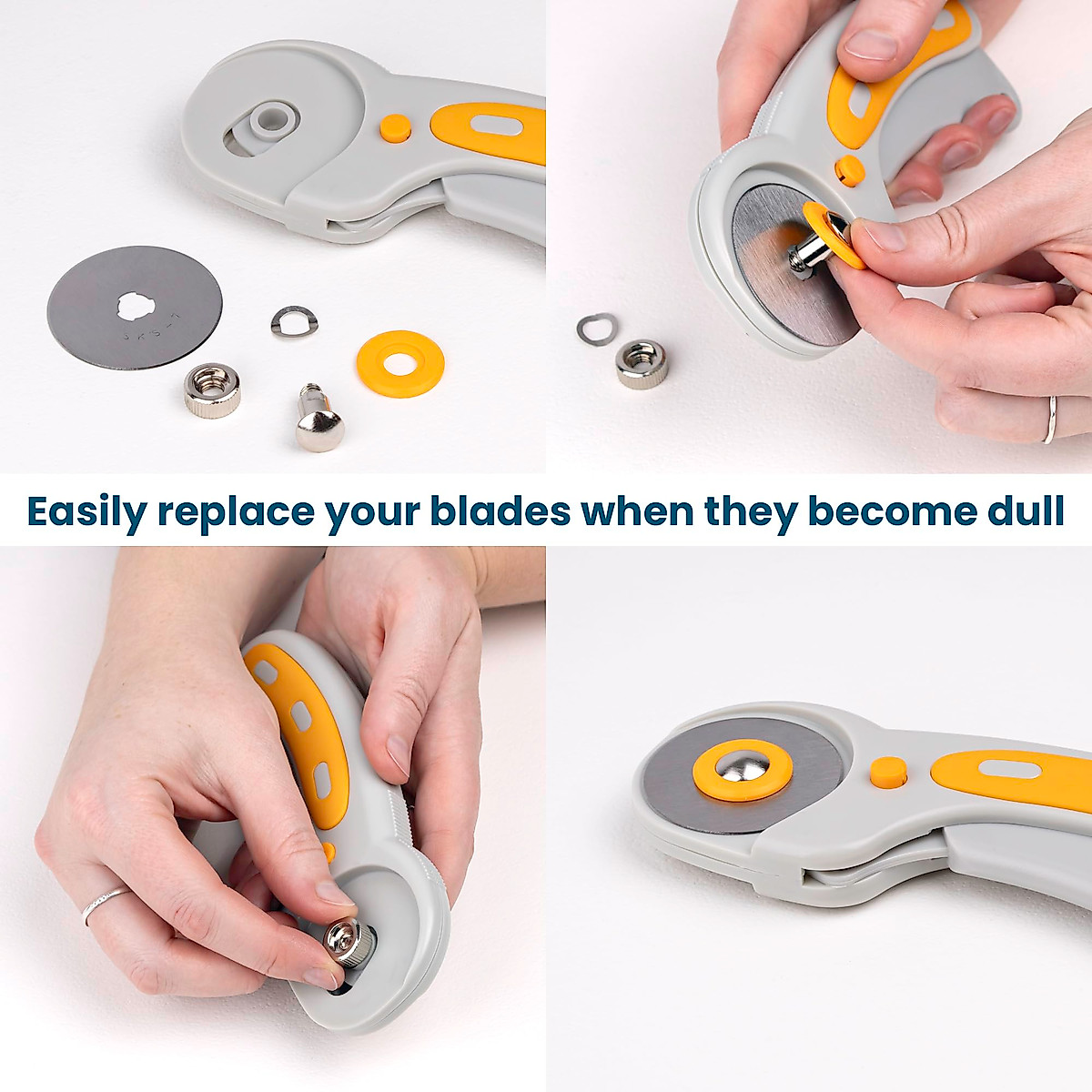WA Portman Rotary Cutter Set with Blades - 45mm Rotary Cutter with Safety Lock - 5 Extra SKS-7 Steel Rotary Fabric Cutter Blades - Fabric Cutter Wheel for Sewing - Fabric Rotary Cutter Blades 45mm