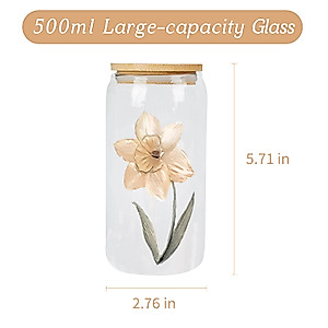 Custom Beer Can Glass Personalized Glass Tumbler Can Cup with Bamboo Lid and Straw Birth Flower Beer Cup Soda Can Glass Coffee Cup Glass Unique Drinking Glass Iced Tea Glass Smoothie to Go Cup