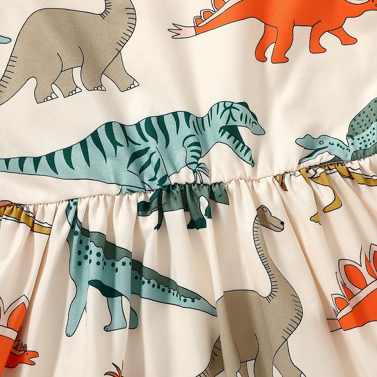 HAPPYMA Toddler Baby Girl Summer Dress Dinosaur Flutter Sleeve Dresses Outfits for Baby Girl Sundress Skirts Clothes (Vintage Dinosaur Dress, 2-3T)