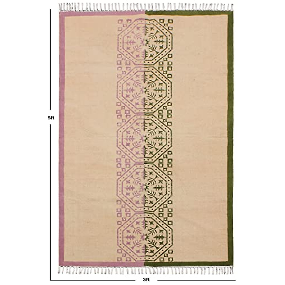 Casavani Indian Handmade Cotton Dhurrie Striped Green & Pink Area Rug Boho Kilim Flat Weave Rug Indoor Hall Room Decor Carpet Throw Rugs for Bedroom Living Room Bathroom Balcony 9x9 Feet Square