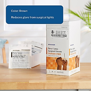 McKesson Perry Latex Surgical Gloves [50 Pairs] Sterile, Disposable, Powder-Free, Professional Medical and Healthcare, Micro-Thin, Size 8.5, Brown