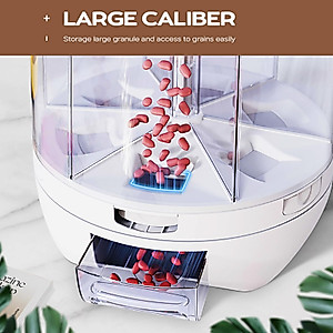 Slow Slog Grain Dispenser, 360° Rotating Storage Container, 6 Grid Food Dispenser with Storage Sealed Lid, Rice Dispenser for Kitchen Grains, Beans, Rice
