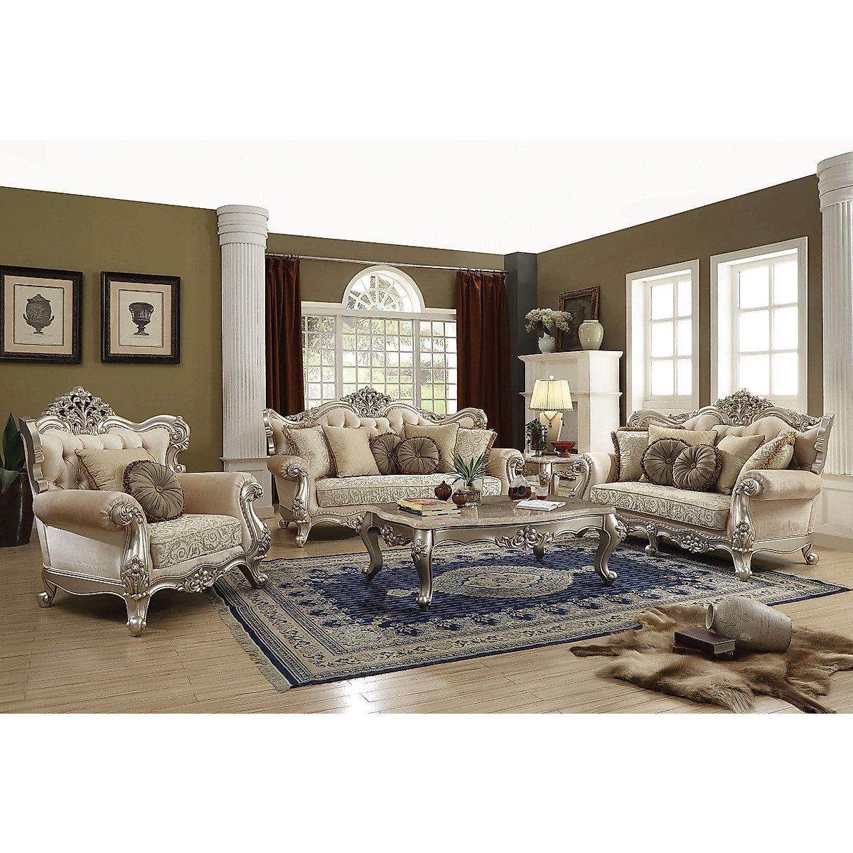 Acme Bently Upholstered Wingback Chair in Champagne and Beige Fabric