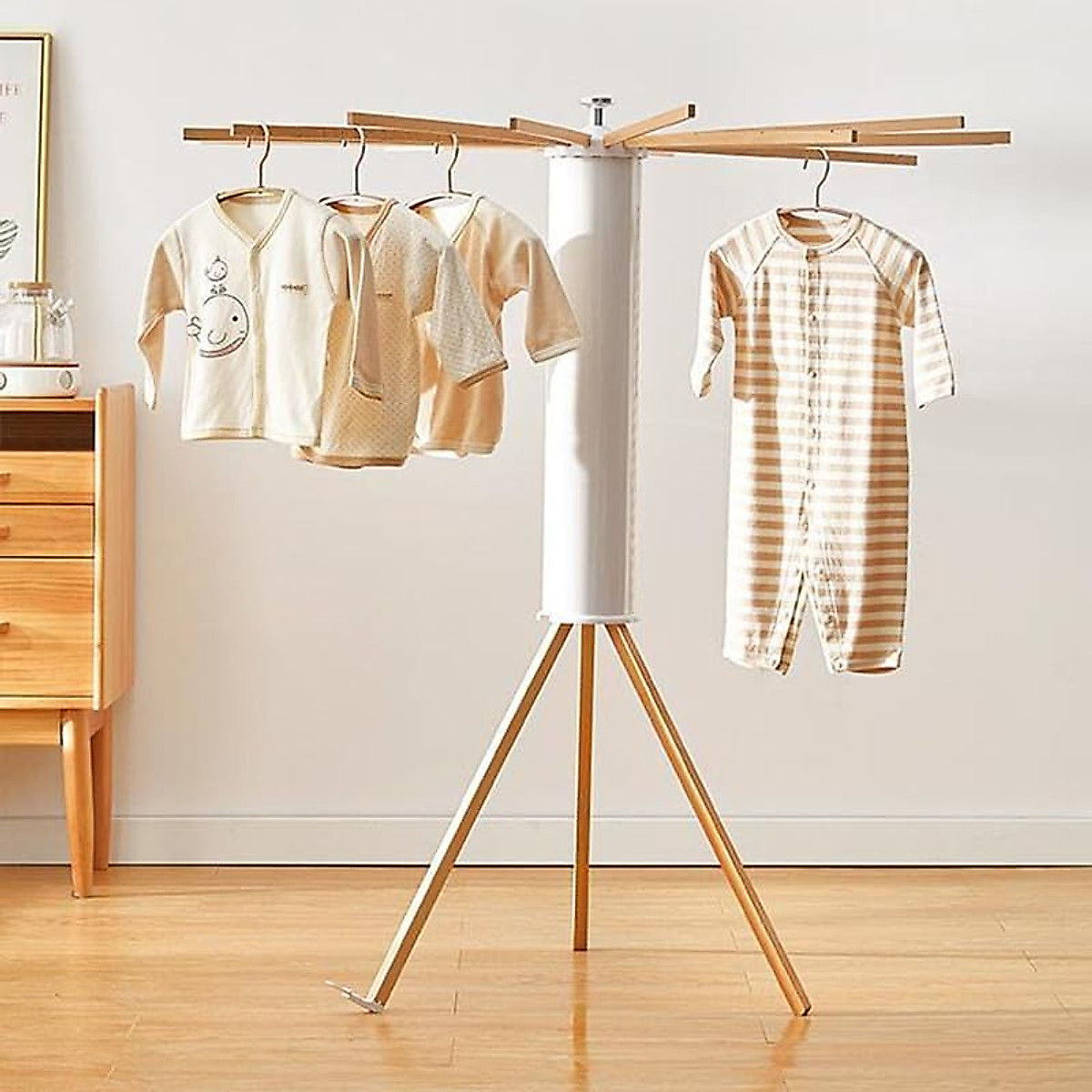 CLSMD Foldable Drying Rack Wood Stable Clothes Pole Floor Laundry Rack Drying Indoor Outdoor Bedroom Balcony Family Laundry Supplies