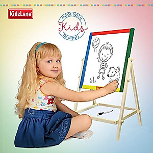 Kidzlane Art Easel for Kids | Wooden Toddler Easel | Double Sided Standing Chalkboard / Dry Erase Board for Kids | Toddler Drawing Board with Accessories | 25.75" Blackboard & Whiteboard for Kids