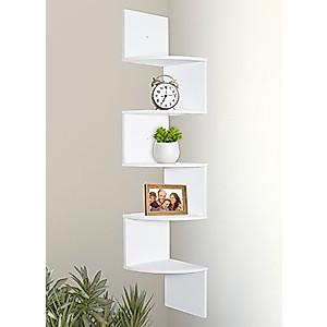 Greenco 5-Tier Corner Shelves, Floating Corner Shelf, Wall Organizer Storage, Easy-to-Assemble Tiered Wall Mount Shelves for Bedrooms, Bathroom Shelves, Kitchen, Offices, & Living Rooms (White Finish)