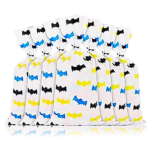 Lecpeting 100 Pcs Bat Treat Bags Bat Print Cellophane Candy Bags Plastic Goodie Storage Bags Bat Hero Party Favor Bags with Twist Ties for Kids Hero Theme Birthday Party Supplies