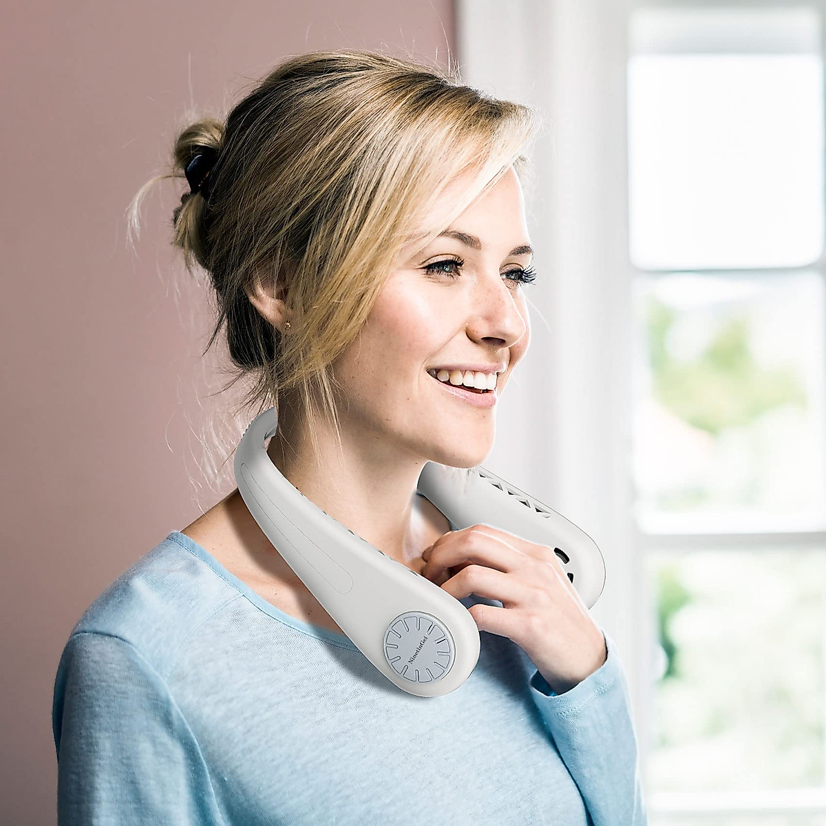 NinetinGel Portable Neck Fan, bladeless neck fan,for Indoor Outdoor Travelling,USB Rechargeable Personal Fan, Rechargeable, Headphone Design,3 Speeds Operated Adjustable,neck fans for keeping cool