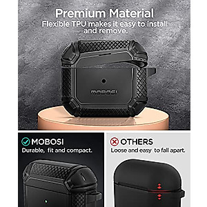 MOBOSI Compatible with AirPods 3 Case, Rugged Corner Shock Absorbing Hard Case Cover, Full-Body Protective Case with Keychain for AirPods 3rd Generation Charging Case, Black