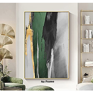 Abstract Green and Gold Canvas Wall Art Geometric Abstract Painting Dark Green Painting for Walls Large Minimalist Abstract Art Green and Gold Posters for Living Room Bedroom Decor 16x24inch No Frame