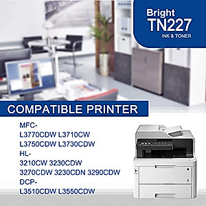 pgisoxt 4 Pack TN-227BK/C/M/Y New Version Toner Cartridge: Compatible TN-227 TN 227 Replacement for Brother MFC-L3710CW L3750CDW L3730CDW HL-3210CW 3270CDW 3230CDW DCP-L3510CDW Printer