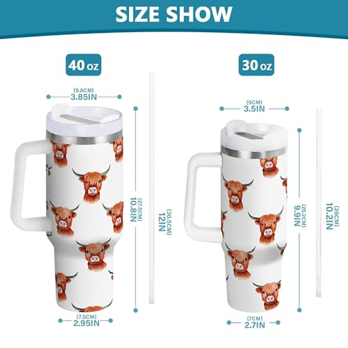 ODAWA 40oz Fall Insulated Tumbler with Straw and Handle, Cute Highland Cows Double Wall Insulated Tumbler