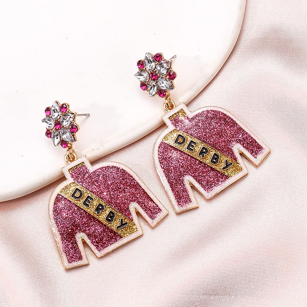 Derby Riding Suit Earrings Crystal Glitter Derby Earrings Kentucky Derby Race Horse Suit Drop Dangle Earrings for Women