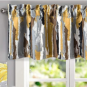 DriftAway Paint Brush Watercolor Ink Stripe Pattern Thermal Insulated Blackout Window Curtain Valance Rod Pocket 2 Layers 52 Inch by 18 Inch Plus 2 Inch Header Gold Black 1 Pack