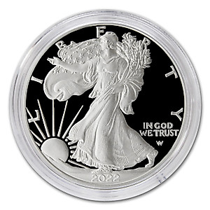 2022 W 1 oz Proof American Silver Eagle Coin (PF - in Capsule) with Certificate of Authenticity and Original United States Mint Box $1 Seller Mint State
