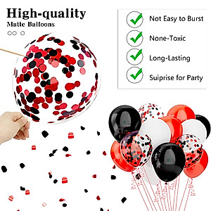 Red and Black Balloons 60 Pcs 12 inch Matte Black Red and White Latex Balloon Confetti Party Balloons for Ghostface Scream Birthday LadyBug Party Graduation Decoration Pirate Cartoon Mouse Party Favor