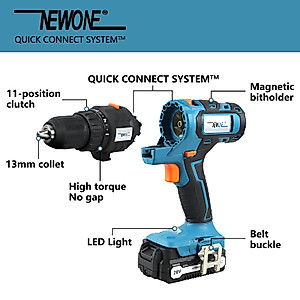 NEWONE 20V Cordless Drill Combo Kit,4-Tool Max Power Tool Combo Kit with Case,4 Attachment,Drill,Reciprocating saw, Oscillating tool, Sander with Accessories,2.0Ah Lithium-Ion Battery and Charger