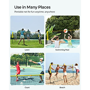 SONGMICS 16.5 ft Badminton Net, Height Adjustable Volleyball Net, Pickleball Net with Poles, Foldable Nylon Net for Tennis Indoor Outdoor Court, Yellow and Black USYQ500Y