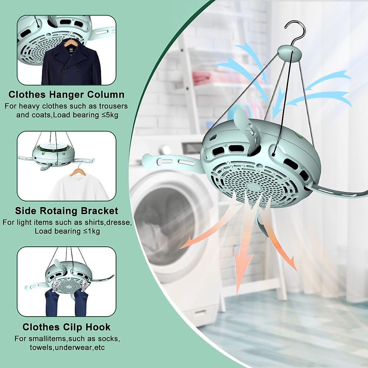 Portable Clothes Dryer Electric Multifunctional Clothe Dryer Heated Foldable Drying Rack Airer with Timer UV Sterilization Compact Clothes Dryer Machine for Apartments RV Travel
