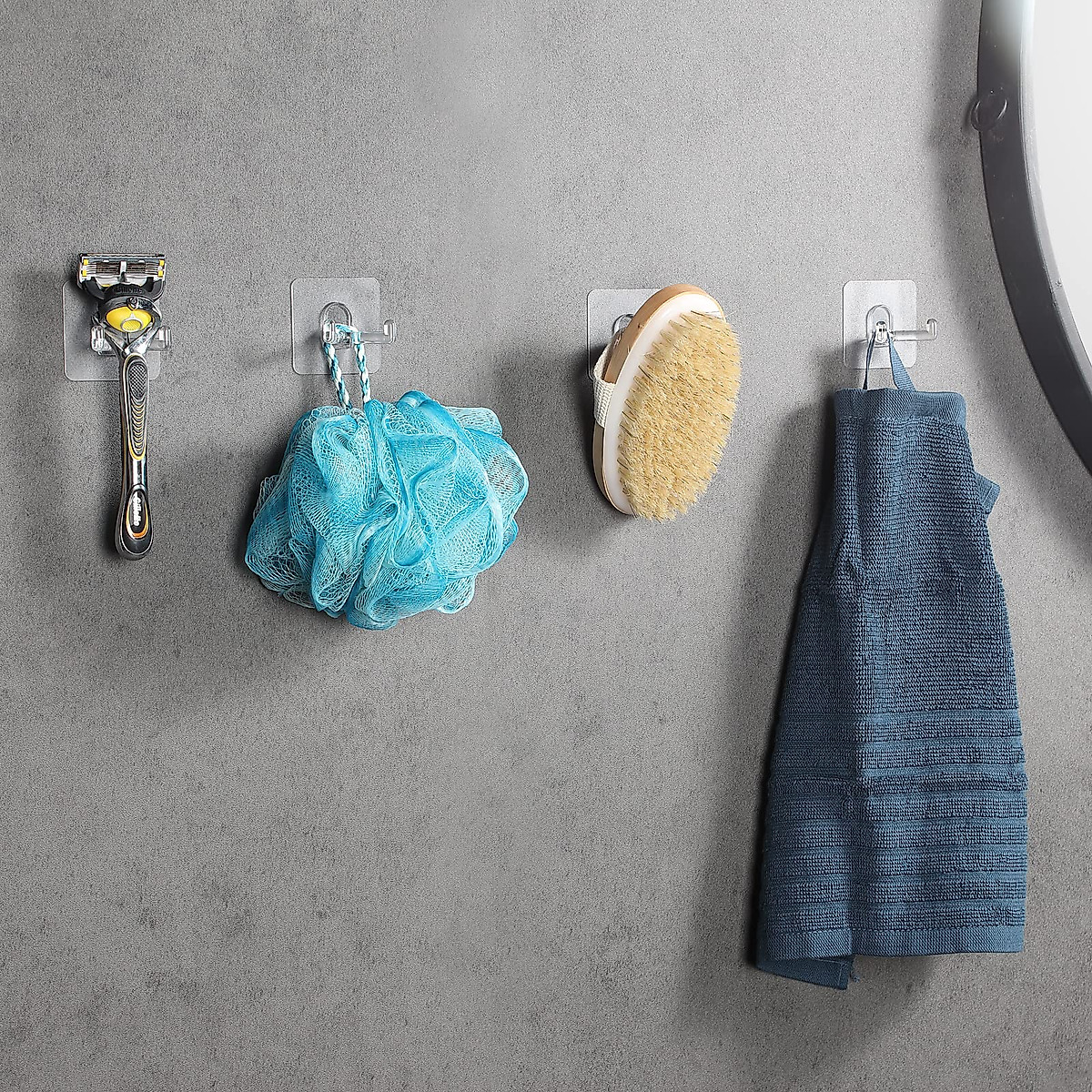 Steon Razor Holder for Shower, Adhesive Shower Razor Holder Removable and Reusable Waterproof Shaver Holder Hanger Hooks for Bathroom Kitchen to Organize Loofah Towel Robe Plug Coat (4 Pack)